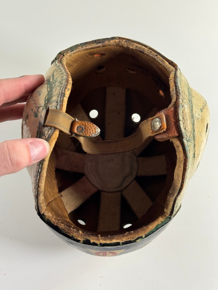 RARE 1940's WW2 Civil Defense CD Leather Football Helmet UNUSUAL look ...