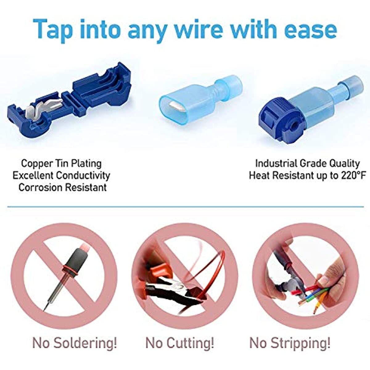 220PCS Quick Splice Lock T Tap Wire Crimp Cable Terminals Connectors ...