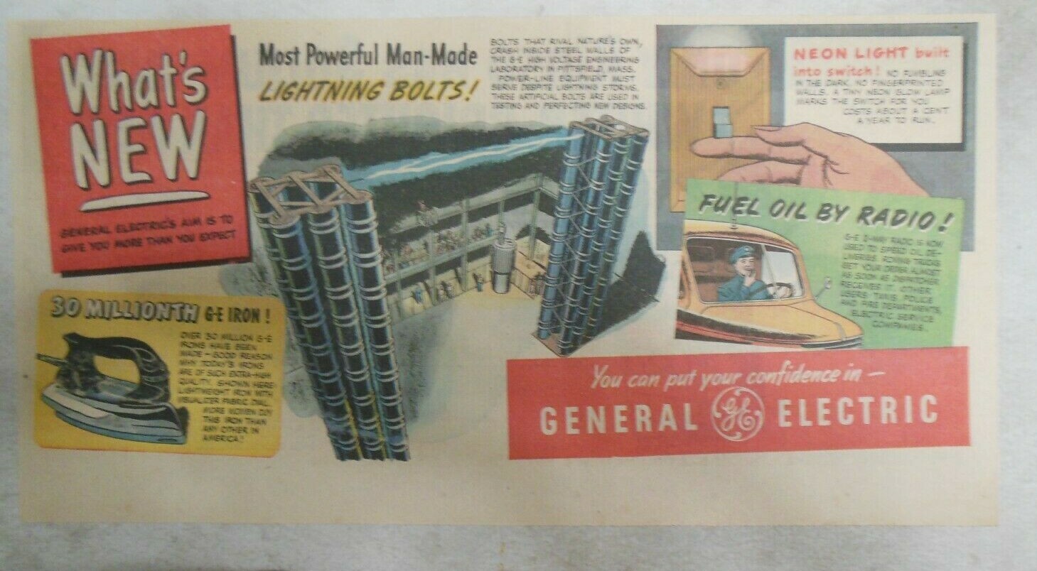 General Electric Ad: Man-Made Lightening Bolts ! Size: 7.5 x 15 in ...