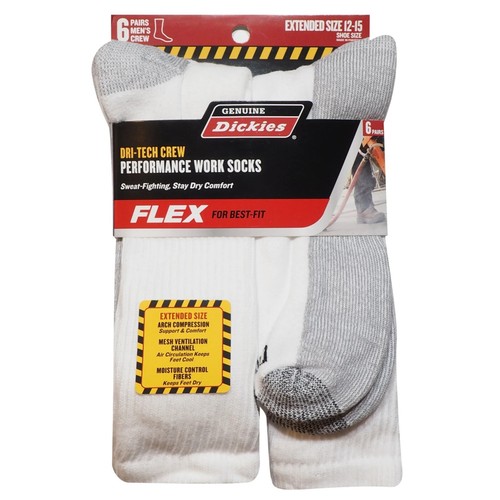 Dickies Men's Dri-tech Moisture Control Crew Socks 6 pack Shoe Size 12 ...