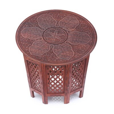 Wooden Handcrafted Round Coffee Table/ Engraved End Table with Floral ...