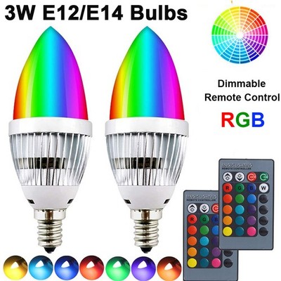 3W E14 RGB LED Candle Light Bulbs Remote Control Color Changing Screw ...