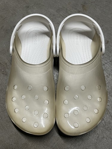 Women’s white synthetic Crocs Classic Translucent Clogs #206908 size 8 ...