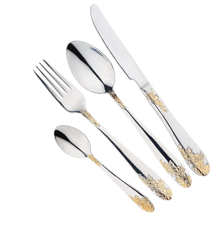 ZILLINGER LEAF DESIGN HEAVY 72 PIECE GOLD CUTLERY SET STAINLESS STEEL ...