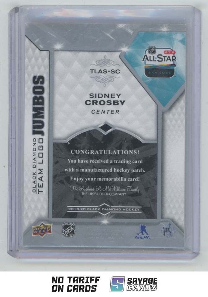 2019-20 UD Black Diamond Team Logo Jumbos Sidney Crosby #TLAS-SC ...