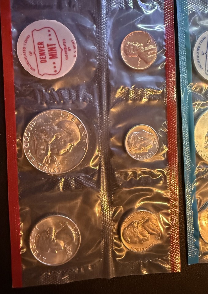 1963 P & D Mint Unc. 10 Coin Set With 6 90% Silver Coins in Original ...