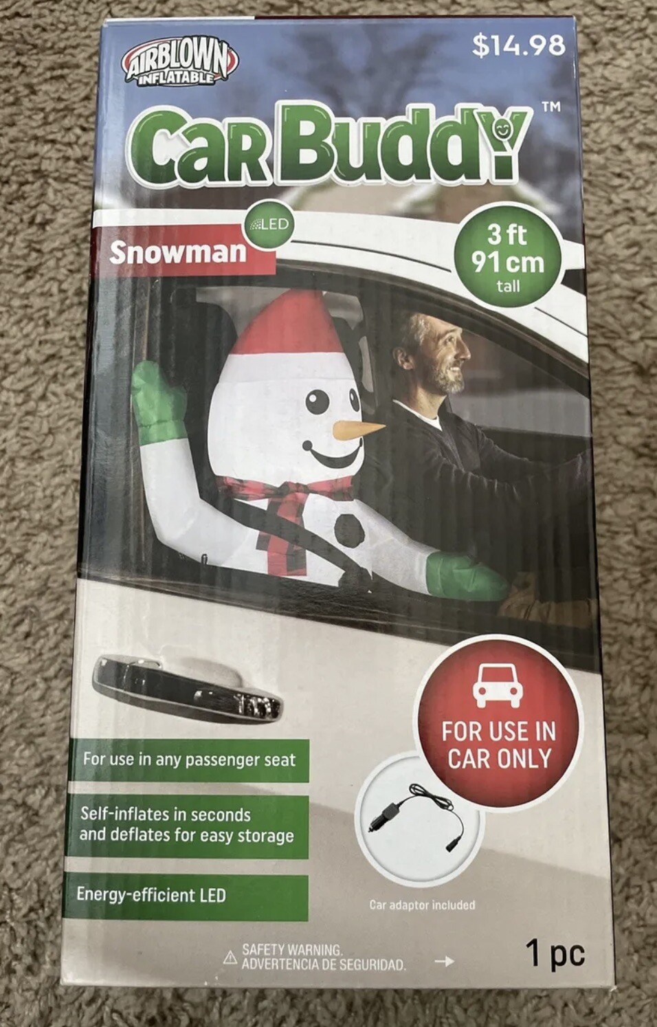 Gemmy Airblown Inflatable Snowman Car Buddy 3 Ft Energy Efficient LED ...