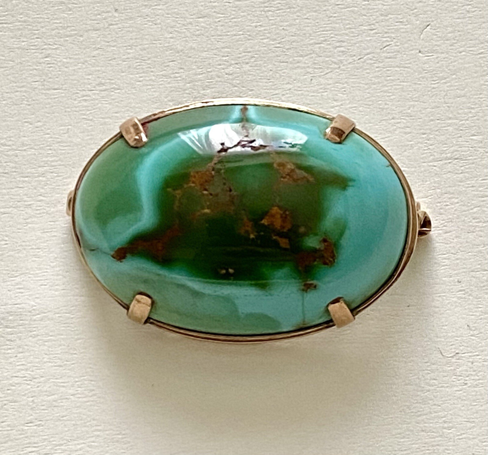 Antique Victorian TURQUOISE MATRIX BROOCH - 14K Gold Mounting (5F103 ...