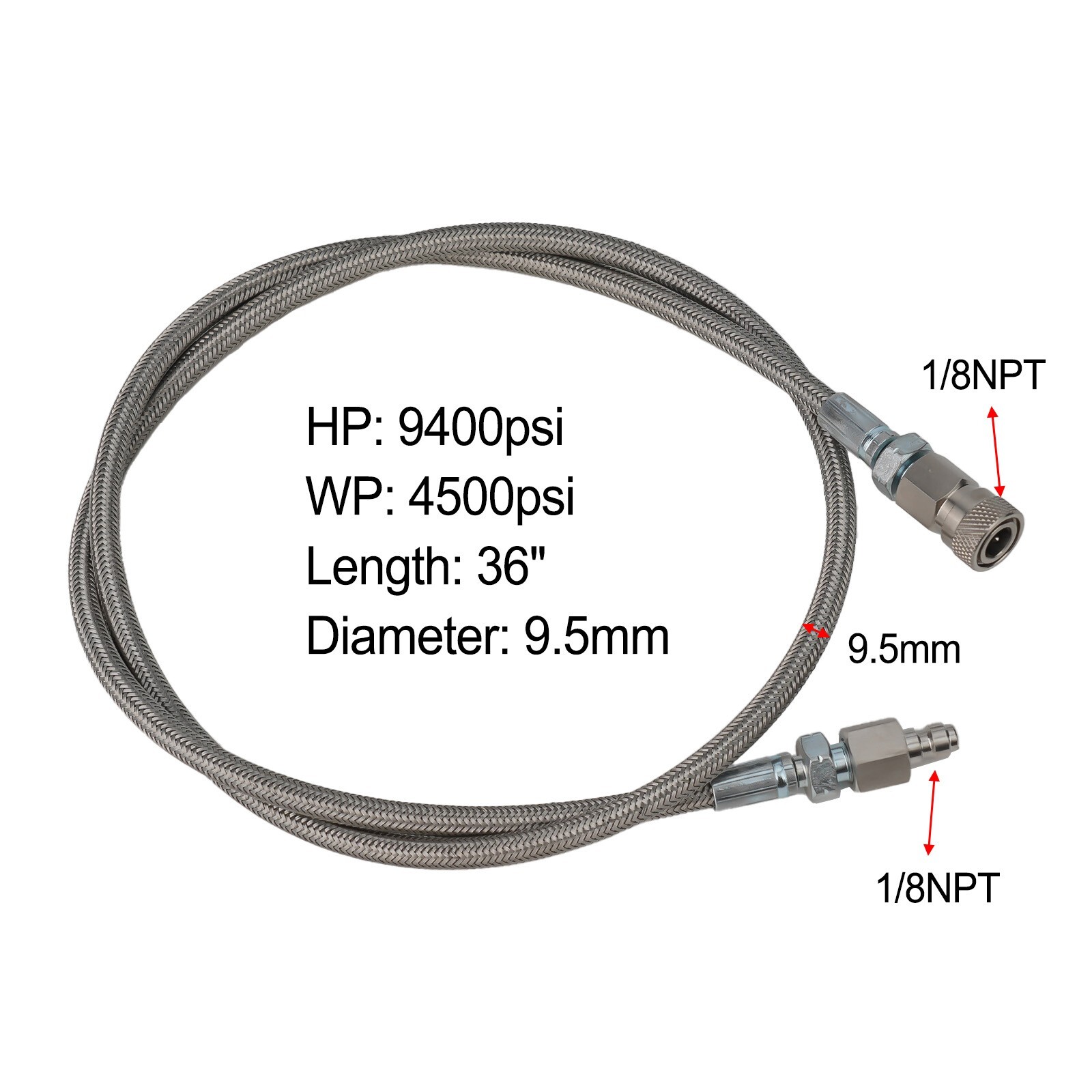 Filler Nipple Compatible 4500Psi Paintball PCP Hose 36 Stainless Steel ...