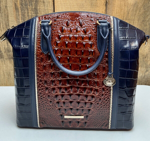 Brahmin Large Duxbury Satchel Navy Blue w/ Pecan Brown Vesper NEW | eBay