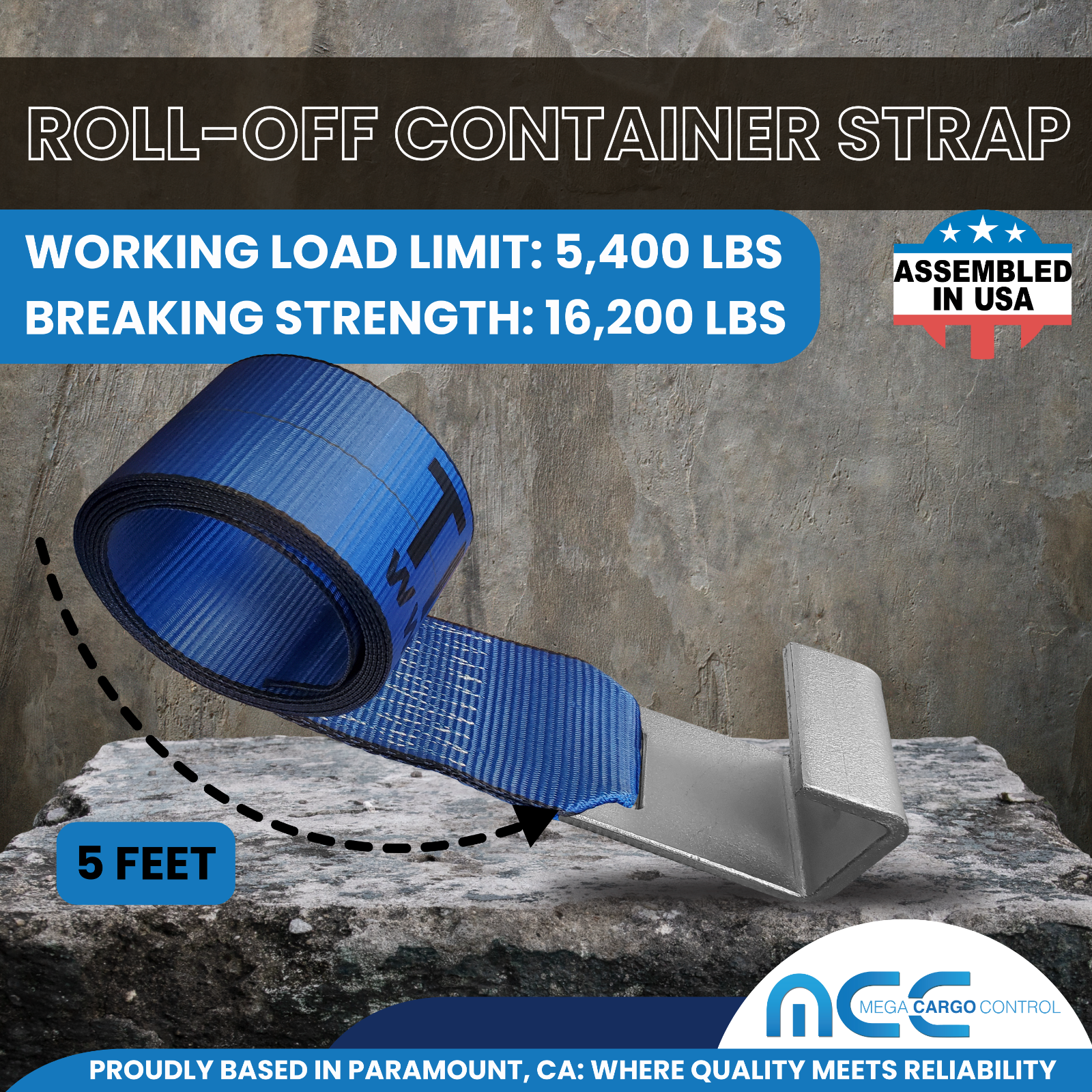 USA 4 Pack 4" x 5' Roll Off Container Winch Strap w/ Flat Hook 5400 LBS ...