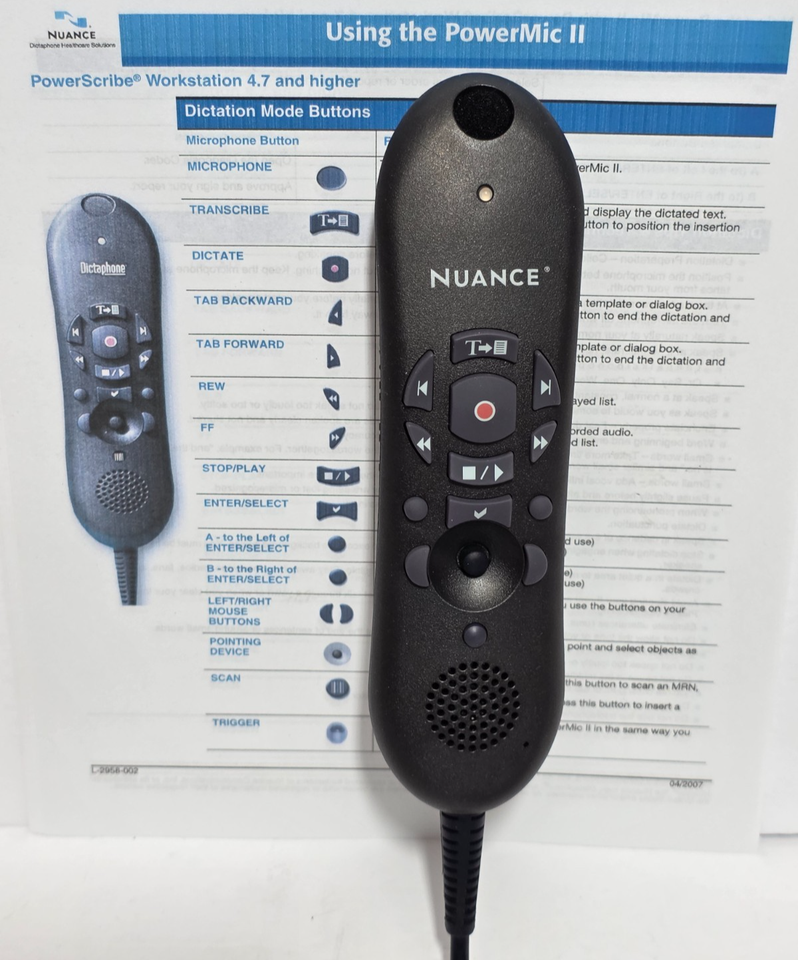 NUANCE 0POWM2S-005 POWERMIC II DICTATION MICROPHONE | eBay