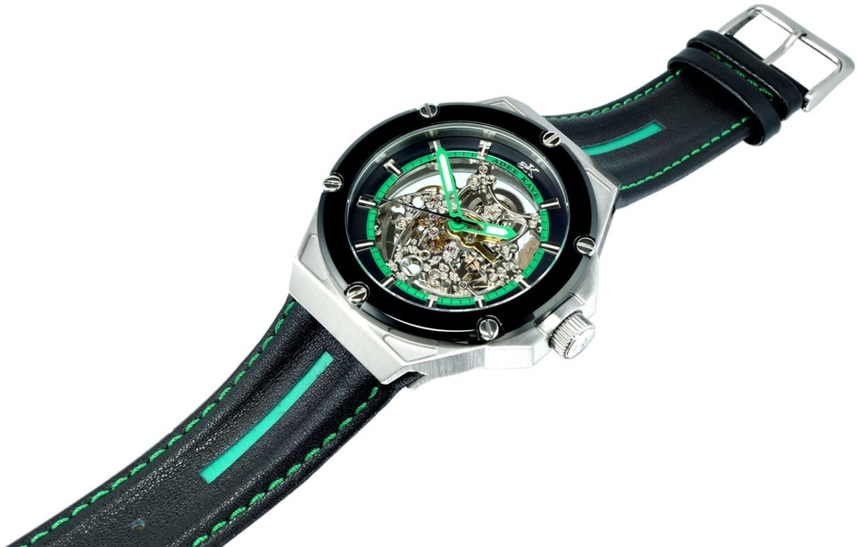 ADEE KAYE Men's AK2240MGN 20-Jewel Automatic Skeleton Dial Stainless ...