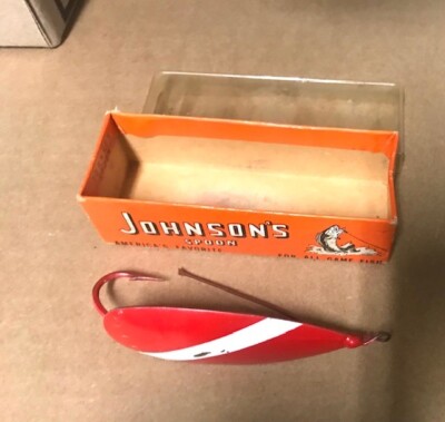 Vintage Johnson 1310 Spoon Fishing Lure Red and White in Original Box ...