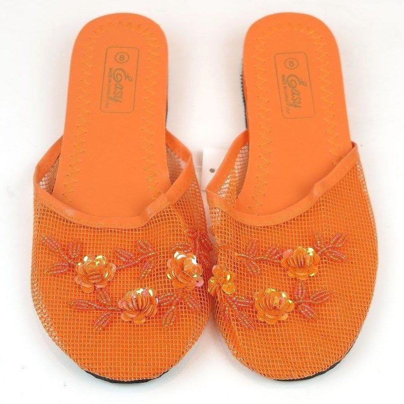 Women's Floral Beaded Sequin Rose Mesh Flats Slippers Shoes Sizes 6-11 ...