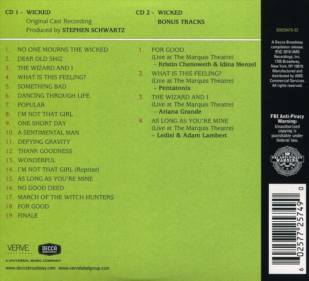 ORIGINAL BROADWAY CAST WICKED [15TH ANNIVERSARY EDITION] NEW CD ...