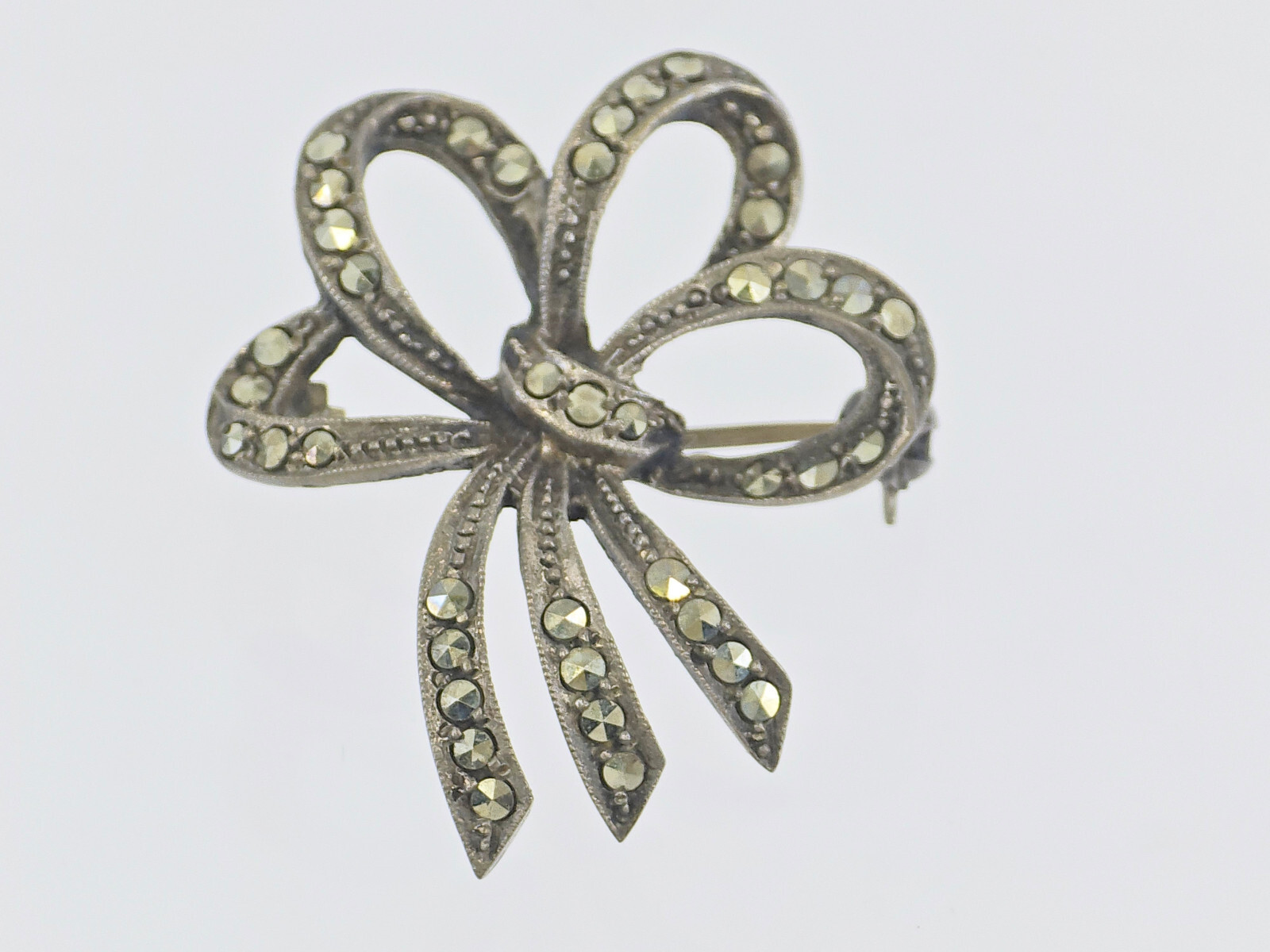 ANTIQUE ART DECO SWEDISH HALLMARK 835 STERLING & MARCASITE BOW PIN ...