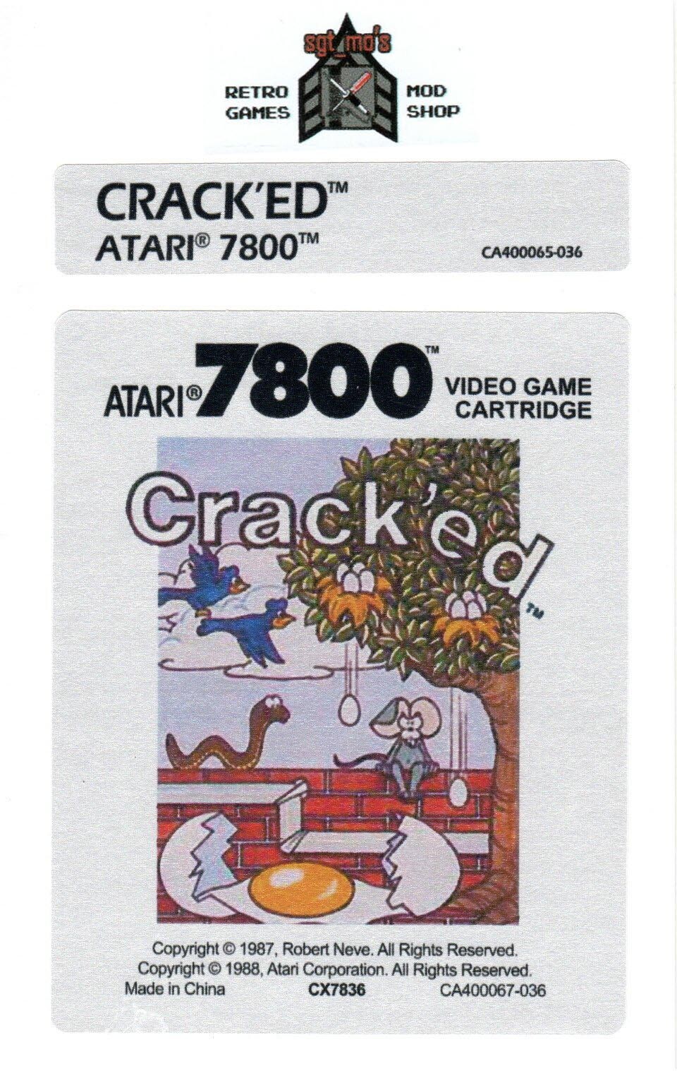 Atari 7800 Replacement Label - Crack'ed | eBay