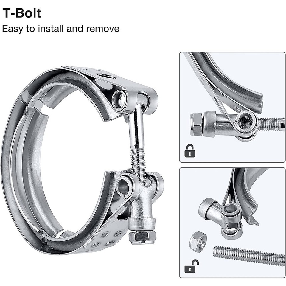 8x 2.5 Inch V Band Clamp Kit with Male/Female Exhaust Pipe SS304 ...