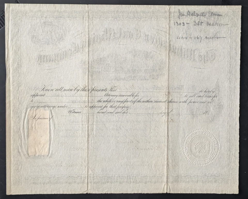 (1867) Wilmington Coal Mining Co. Stock Certificate Chicago - Before ...