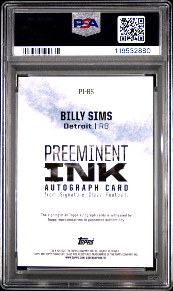 2024 TOPPS SIGNATURE CLASS PREEMINENT INK ORANGE BILLY SIMS 35/50 PSA 9 ...