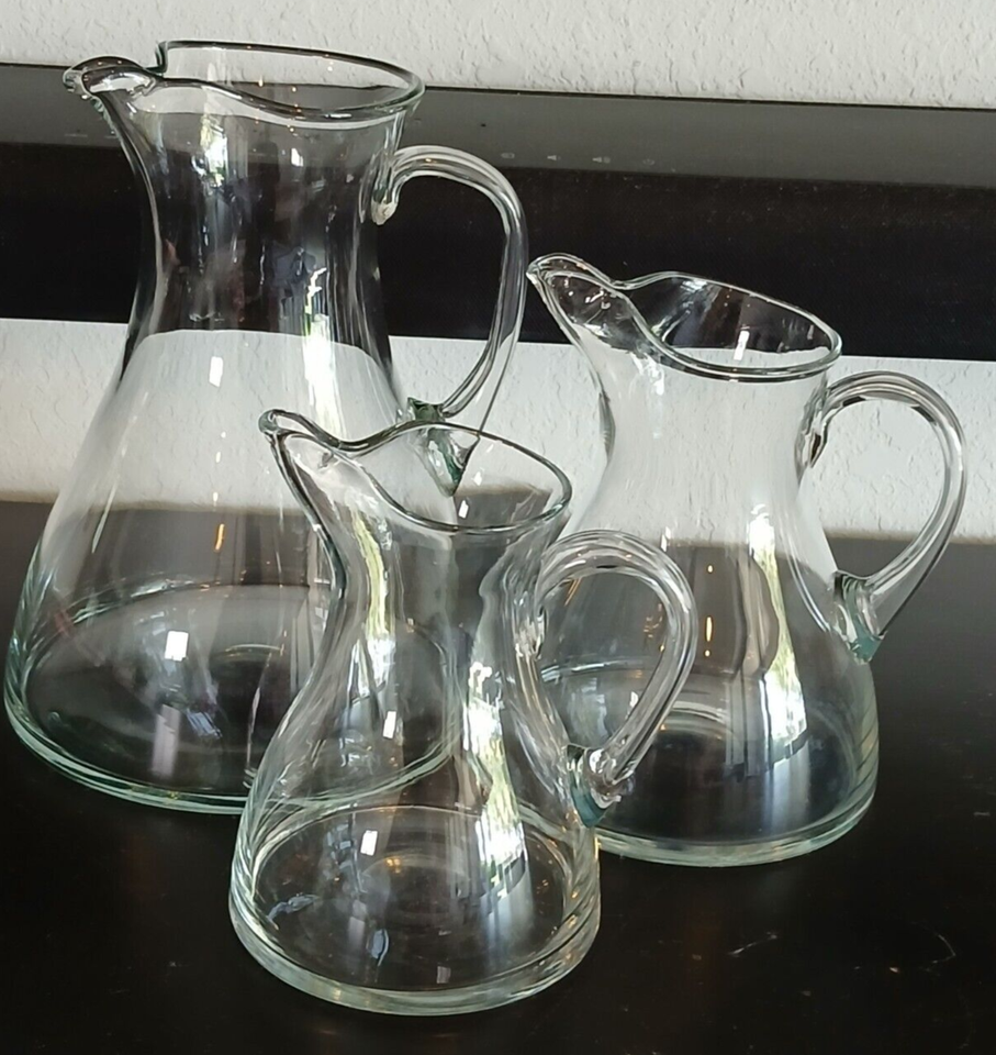 3 Clear Glass Pitchers Vintage 7.7" Tall 5.75" Tall 5" Tall Vintage | eBay
