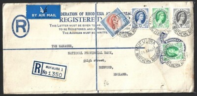 Rhodesia & Nyasaland uprated QEII 4d registered envelope MUFULIRA to ...