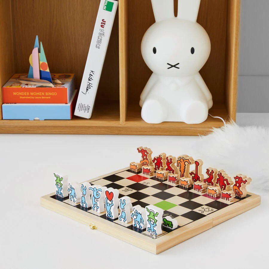 Keith Haring colorful chess set game art toy wooden in box Limited ...