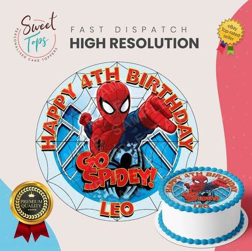 SPIDERMAN EDIBLE ROUND BIRTHDAY CAKE TOPPER DECORATION PERSONALISED | eBay