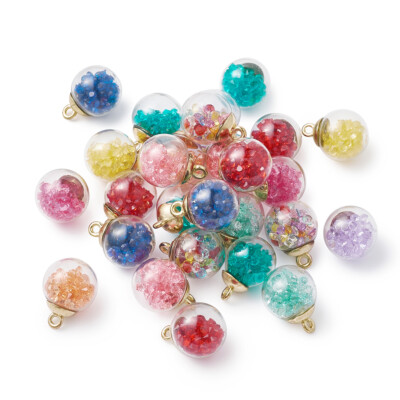 100pcs Colorful Glass Ball Pendants Rhinestone Smooth Mini Charms Craft ...