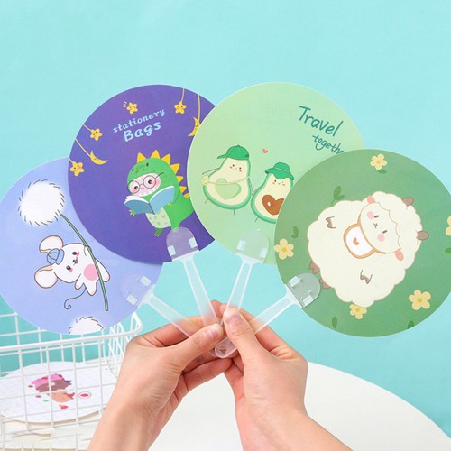 24pcs Adorable Summer Cartoon Pattern Fan Small Size Round Shape Fan ...