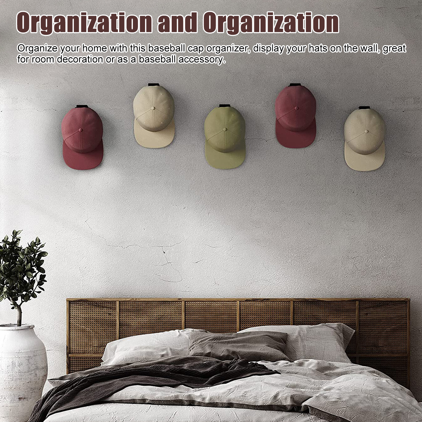 Baseball Cap Hat Rack Wall Door Hanger Holder Storage Organize 12 Hooks ...