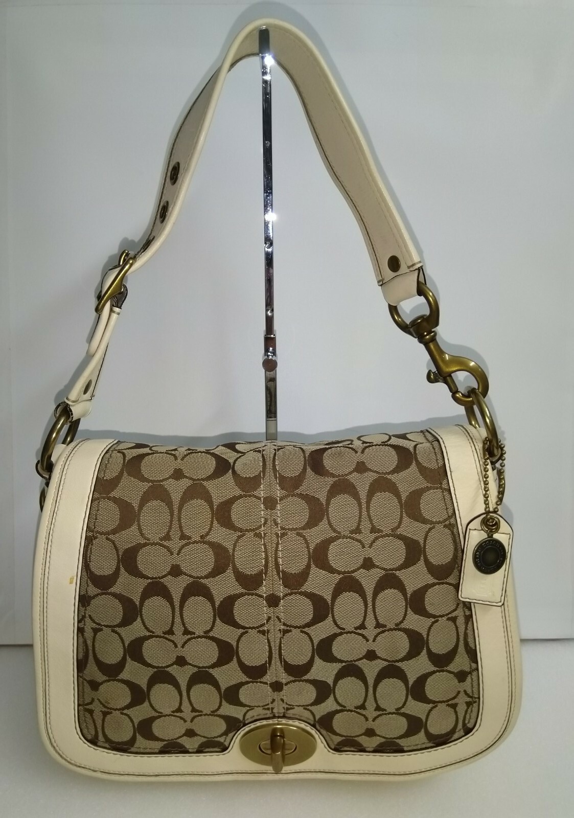 Coach Ali Signature Brown Canvas Leather Trim 65th Ann. Turnlock ...