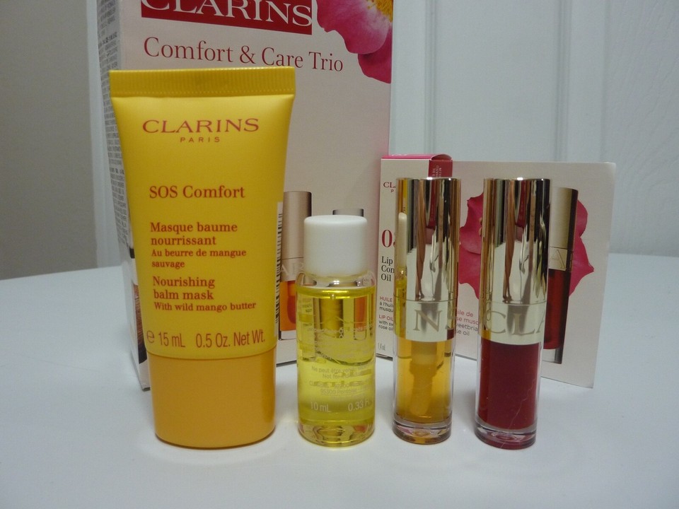 Clarins LIP OIL MINI X 2, Comfort Care SOS Mask, Tonic Oil Travel Set ...