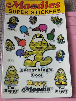 Vintage MOODIES SUPER STICKERS Happy Moodies prism Large Sheet Decal ...