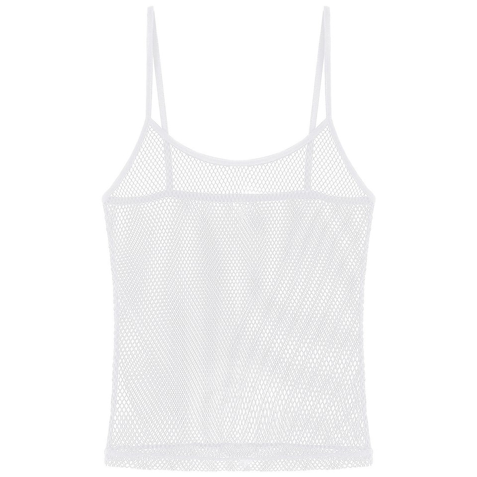 Womens Sheer Mesh Tank Tops Vest See-Through Sleeveless Mock Neck Crop ...