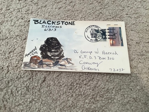 1979 BLACKSTONE Illinois: Signed FOLK ART WATERCOLOR Postal Cover ...