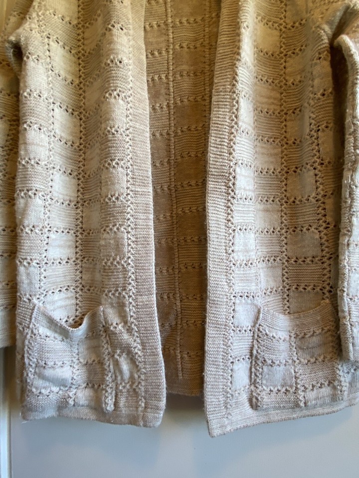 Vintage Women’s Med Cardigan Sweater Cream Ivory Open Front Open Weave ...