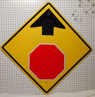 STOP SIGN AHEAD ARROW SYMBOL SIGN 30 X 30 SQUARE FLAT AL RED BLACK ON ...
