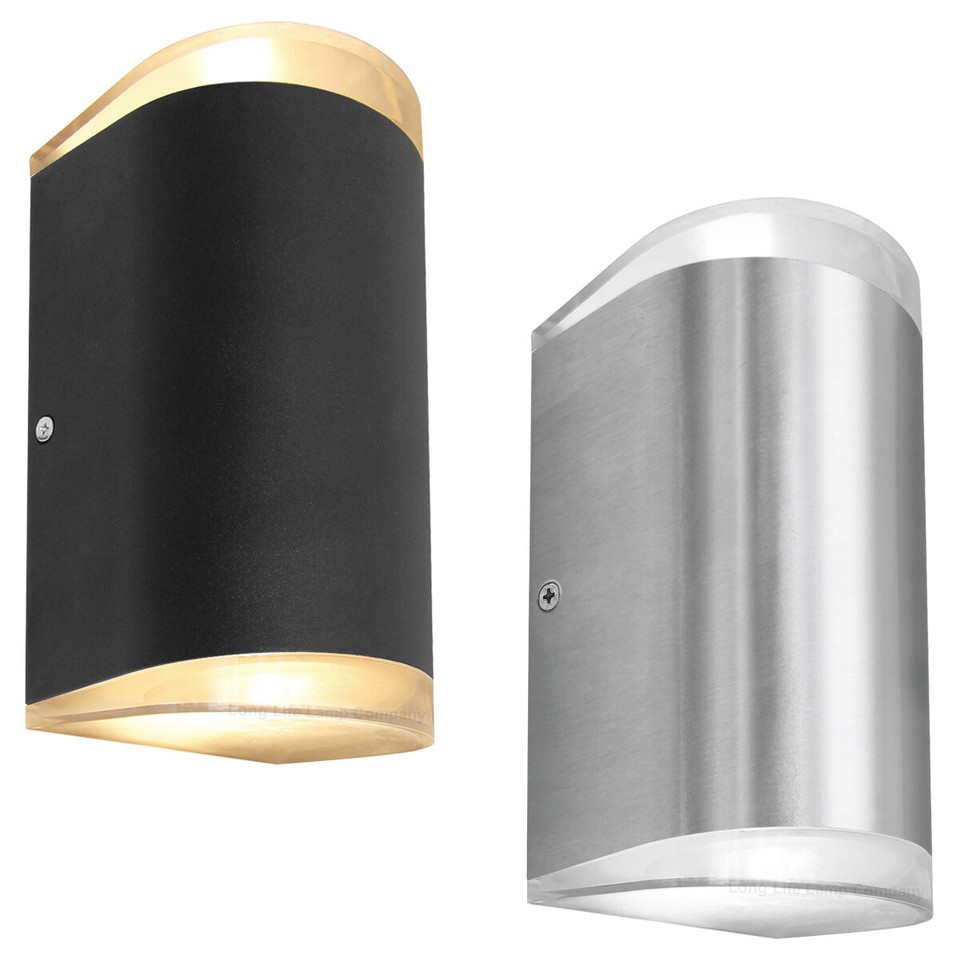 LED Double Outdoor Wall Light Steel or Black 6W Garden Up Down Wall ...