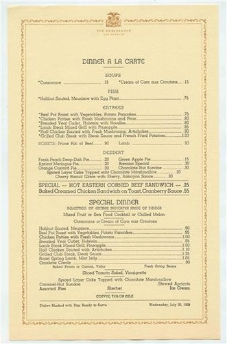 Ambassador Hotel Dinner A La Carte Menu Los Angeles California 1938 | eBay