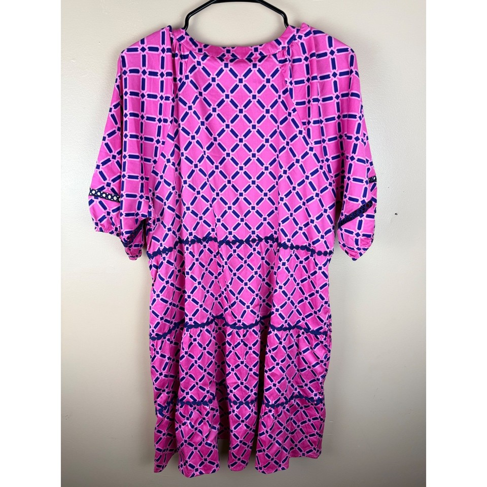 Mary Square Palmer Dress XL Pink Navy Geometric First Blooms Tiered ...
