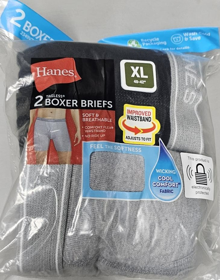 6 bags Hanes Mens Size XL 40-42 Black Gray Tagless Boxer Briefs ...