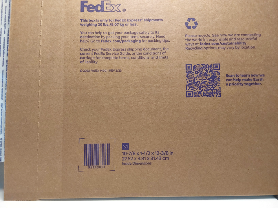 FedEx Small Box Part Number 149011F20 (20 pcs) | eBay