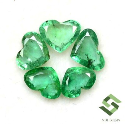 5x5 mm To 5.50 mm Natural Emerald Heart Shape Cut Lot 05 Pcs 1.40 CTS ...