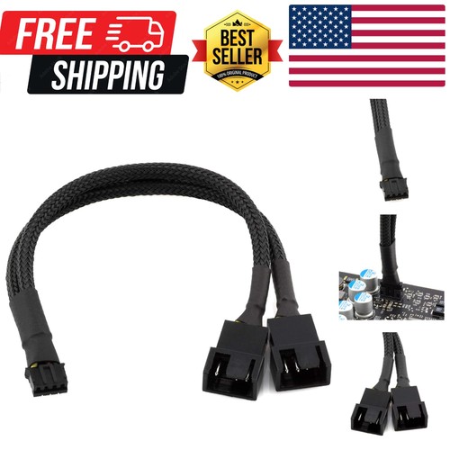 CRJ Micro 4-Pin GPU Dual Fan Adapter Cable - 6-Inch 15cm, Black Sleeved ...