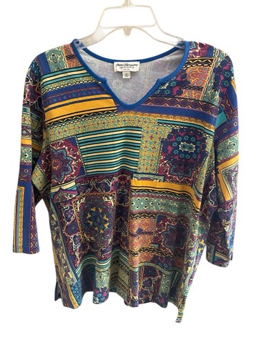 Vintage Norm Thompson Woman’s Size 1X Colorful Geometric Cotton 3/4 ...