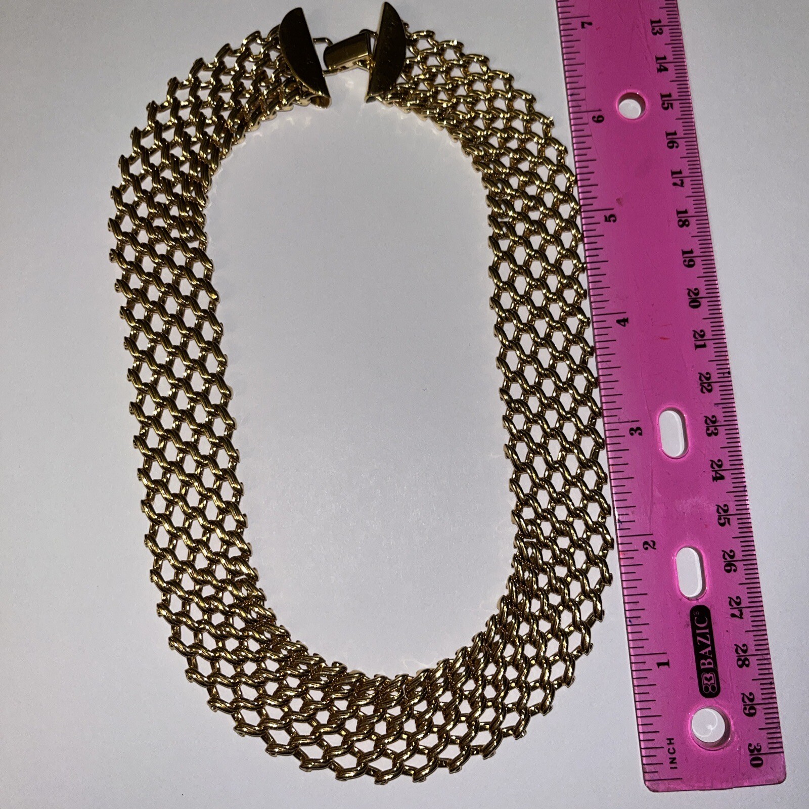VTG DESIGNER GOLD TONE MESH WIDE THICK CLASP NECKLACE… - Gem