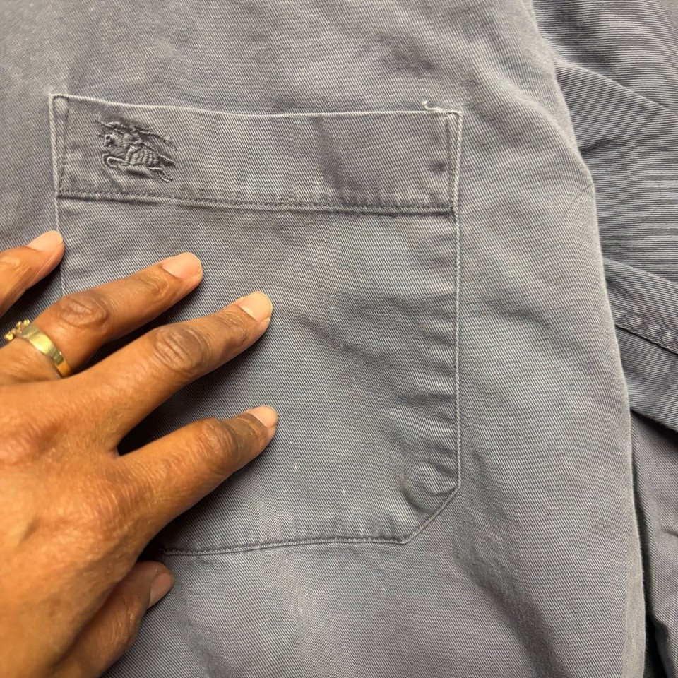 Vintage Thomas Burberry Shirt Mens Large Button Heavyweight Preppy Work ...