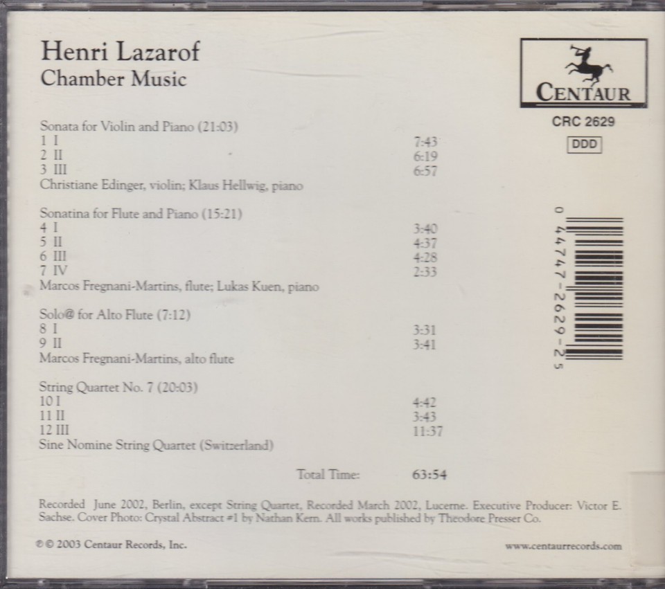 CHRISTIANE EDINGER, SINE NOMINE QUARTET - HENRI LAZAROV VIOLIN SONATA ...